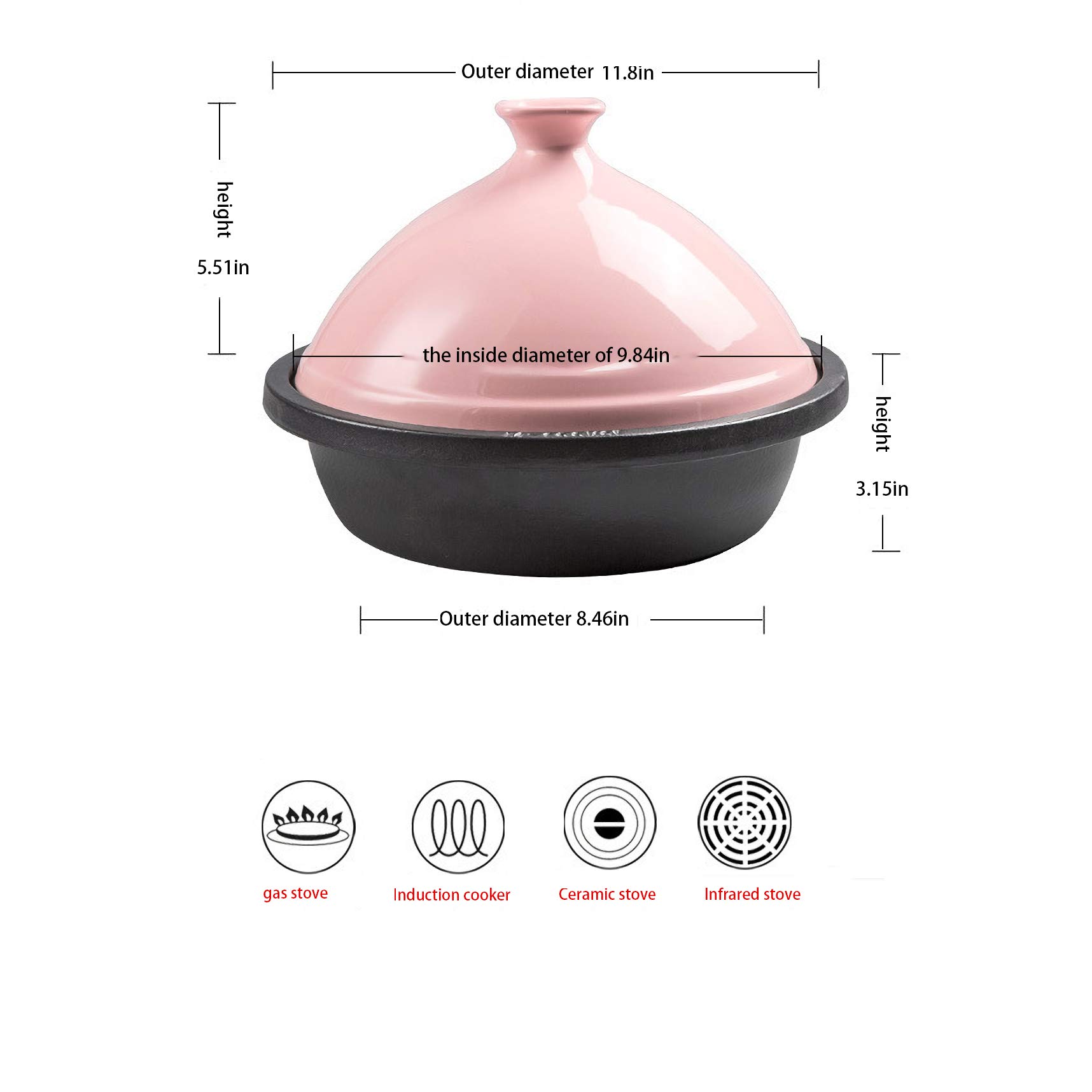 Enameled Cast Iron Tagine Moroccan with Silicone Gloves 2.7 Quart with Enamel Lid Pot Slow Cooker Tagine Pot Non-Stick Pot Without Lead Cooking Healthy Food (Green)