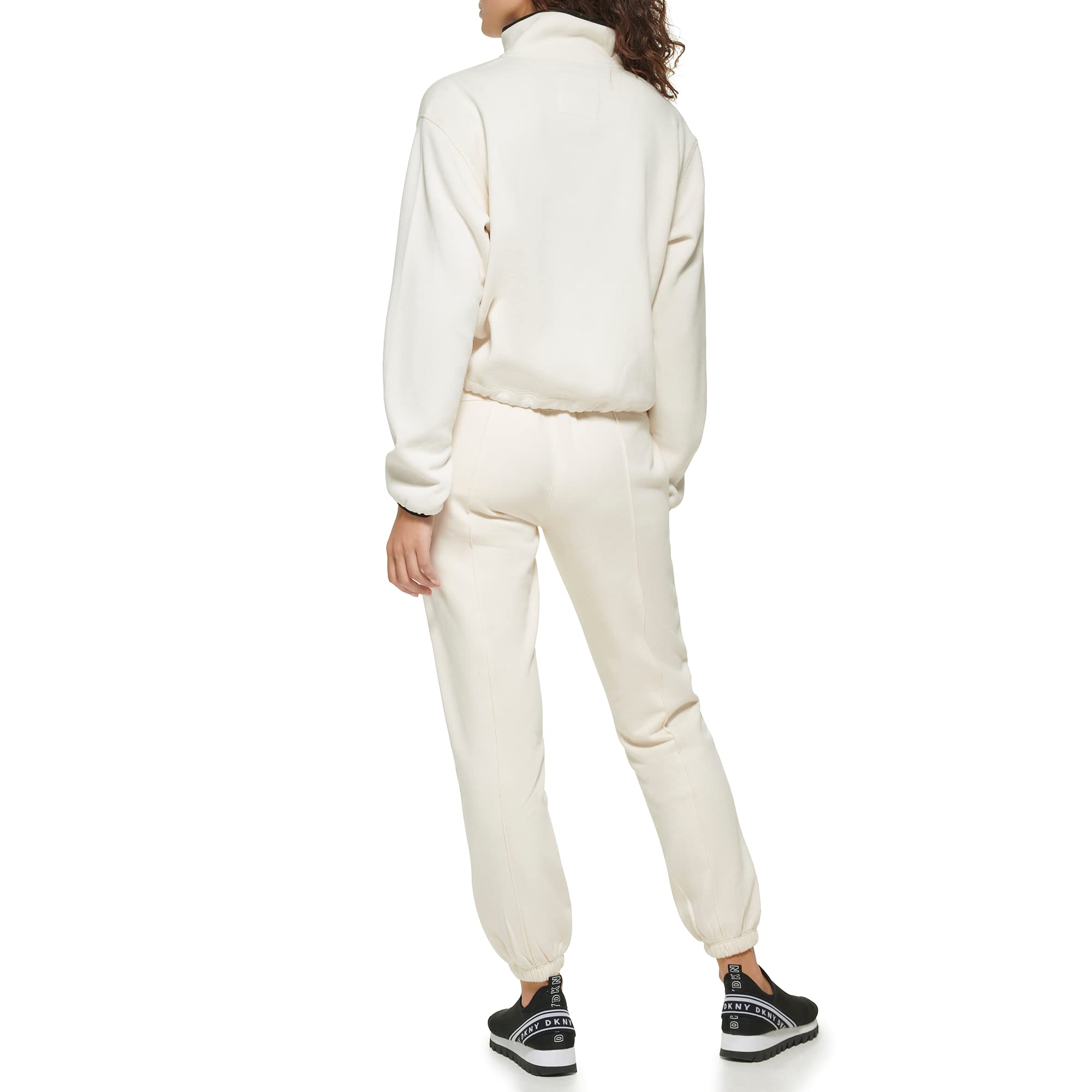 DKNY Women's Half Zip Fleece Sweater with Cinch Waist, Snow, X-Large