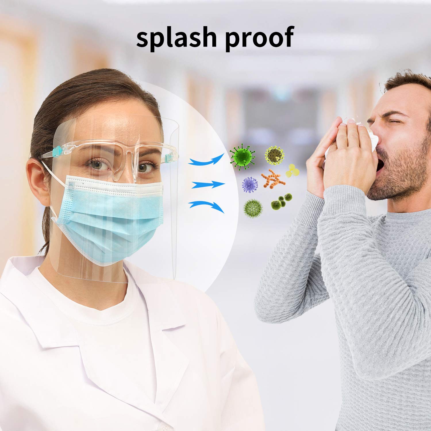 Clear Face Shield,Reusable Face Shields For Women and Men,Protective Face Shield Set for Full Face Protection from Droplets and Saliva with 3 Reusable Glasses and 6 Replaceable Anti Fog Shields