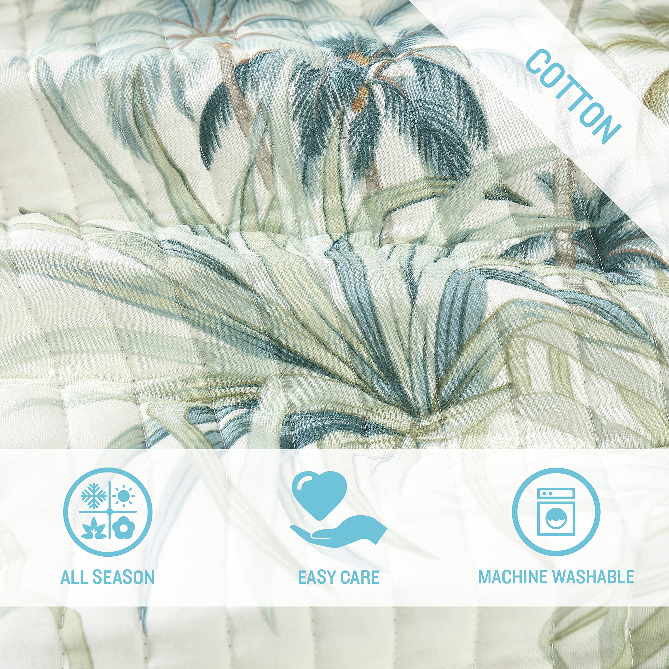 Tommy Bahama - King Quilt, Cotton Reversible Bedding, Pre-Washed for Added Softness (Serenity Palm Blue, King)