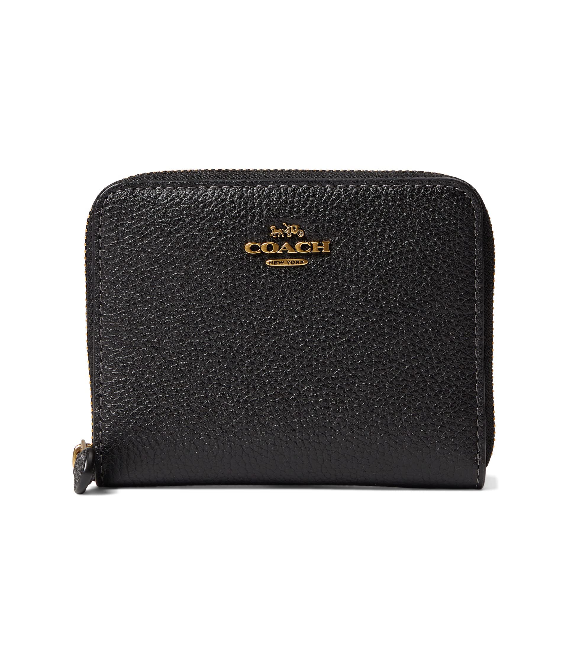 Coach Box Program Polished Pebble Small Zip Around Black One Size