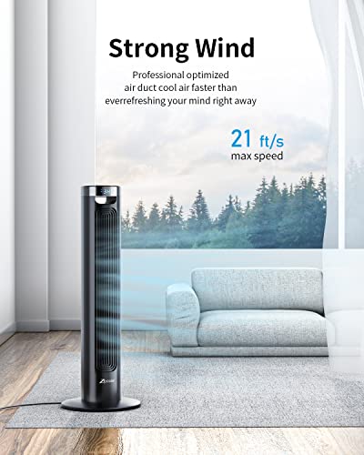 Tower Fan for Bedroom with Remote, 37" Oscillating Fan 21ft/s Velocity Quiet Tower Cooling Fan with 3 Speeds, 3 Modes, 8H Timer, Portable Bladeless Fan Space-Saving for Bedroom Living Rooms Office
