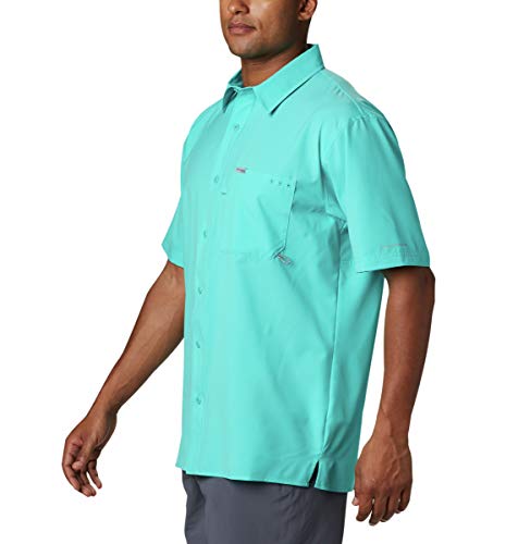 Columbia Men’s PFG Zero Rules Woven Short Sleeve Shirt, Sun Protection Bright Aqua