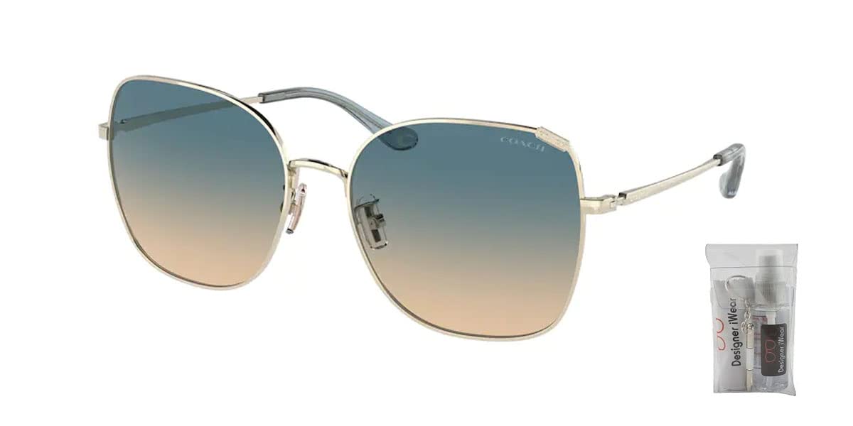 Coach HC7133 57MM 900579 Shiny Light Gold/Blue Yellow Gradient Square Sunglasses for Women + BUNDLE With Designer iWear Eyewear Kit