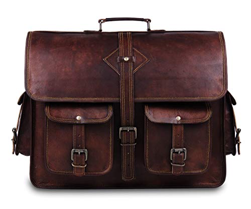 HULSH Vintage Leather Laptop Bag for Men Full Grain Large Leather Messenger bag for men 18 inches with rustic look Best leather briefcase
