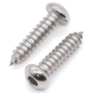 Glvaner (30 pcs) M6 x 16mm Button Head Socket Cap Self Tapping Screws 304 Stainless Steel 18-8 Wood Screws Sheet Metal Screws Full Thread Coverage
