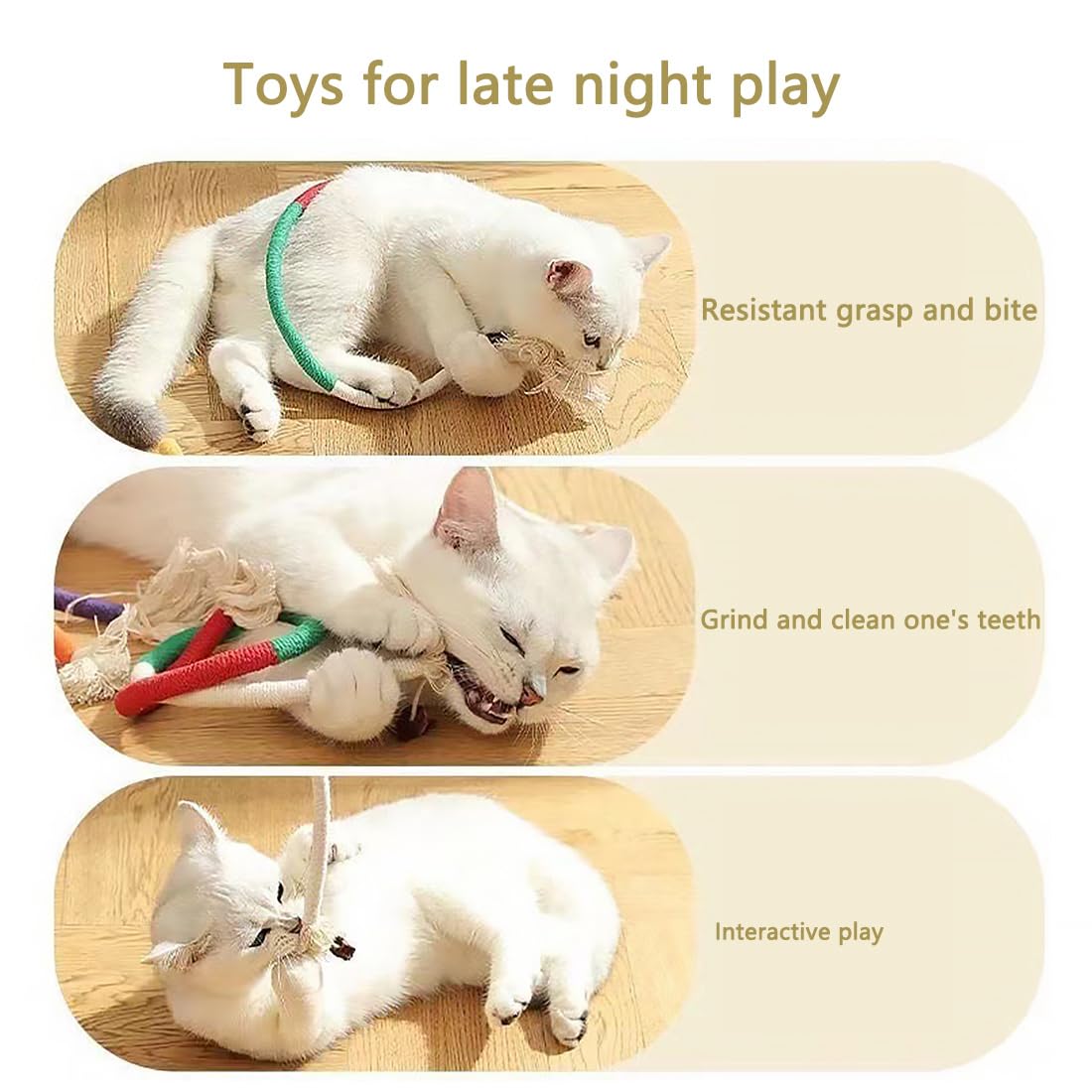 Generic Cat Chew Toys 5 Piece Set, Indoor Interactive Teasing Cotton Rope Feather Toys, Safe Dental Cleaning and Teething Toys for All Cats