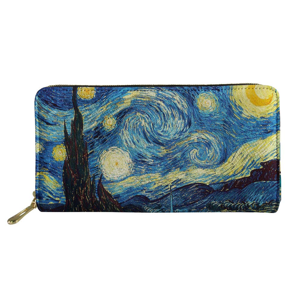 Sannovo Van Gogh Wallet The Starry Night Long Wallet for Woman Zippered Clutch ID Card Wallets Shopping Organize Cash Holder, Gift for Mom