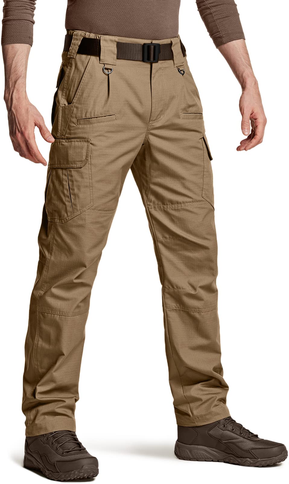 CQR Men's Tactical Pants, Water Resistant Ripstop Cargo Pants, Lightweight EDC Hiking Work Pants, Outdoor Apparel, Duratex Ripstop Coyote, 38W x 30L