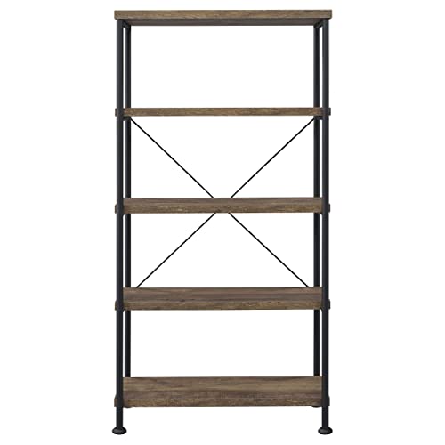 Coaster Furniture Analiese Rustic Industrial 4 Shelf Bookcase Bookshelf Etagere Composite Wood Shelves Metal Frame Brown Oak Black 802543