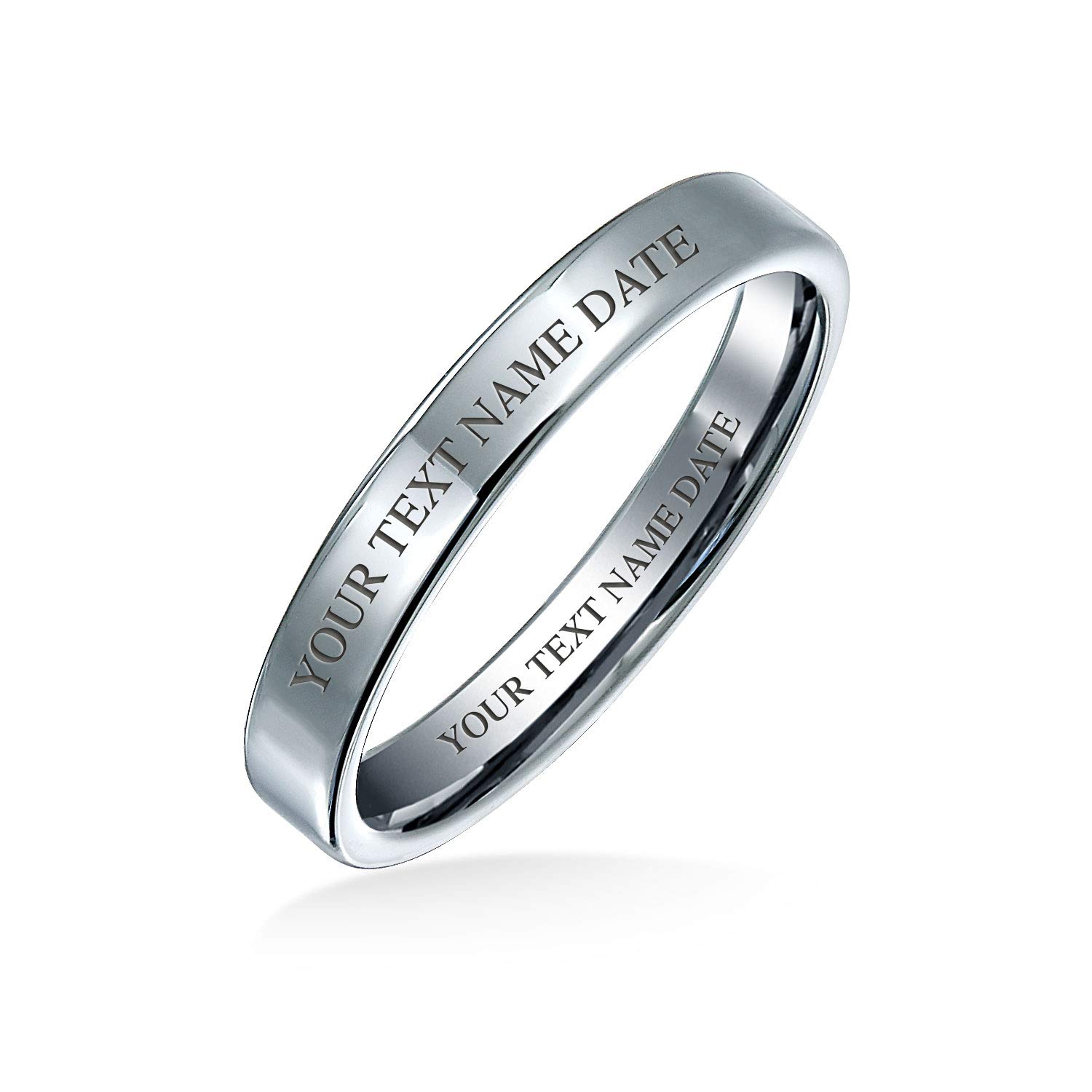 Bling Jewelry Plain Simple Thin Cigar Flat Couples Titanium Wedding Band Rings For Men For Women Polished Silver Tone Comfort Fit 3MM