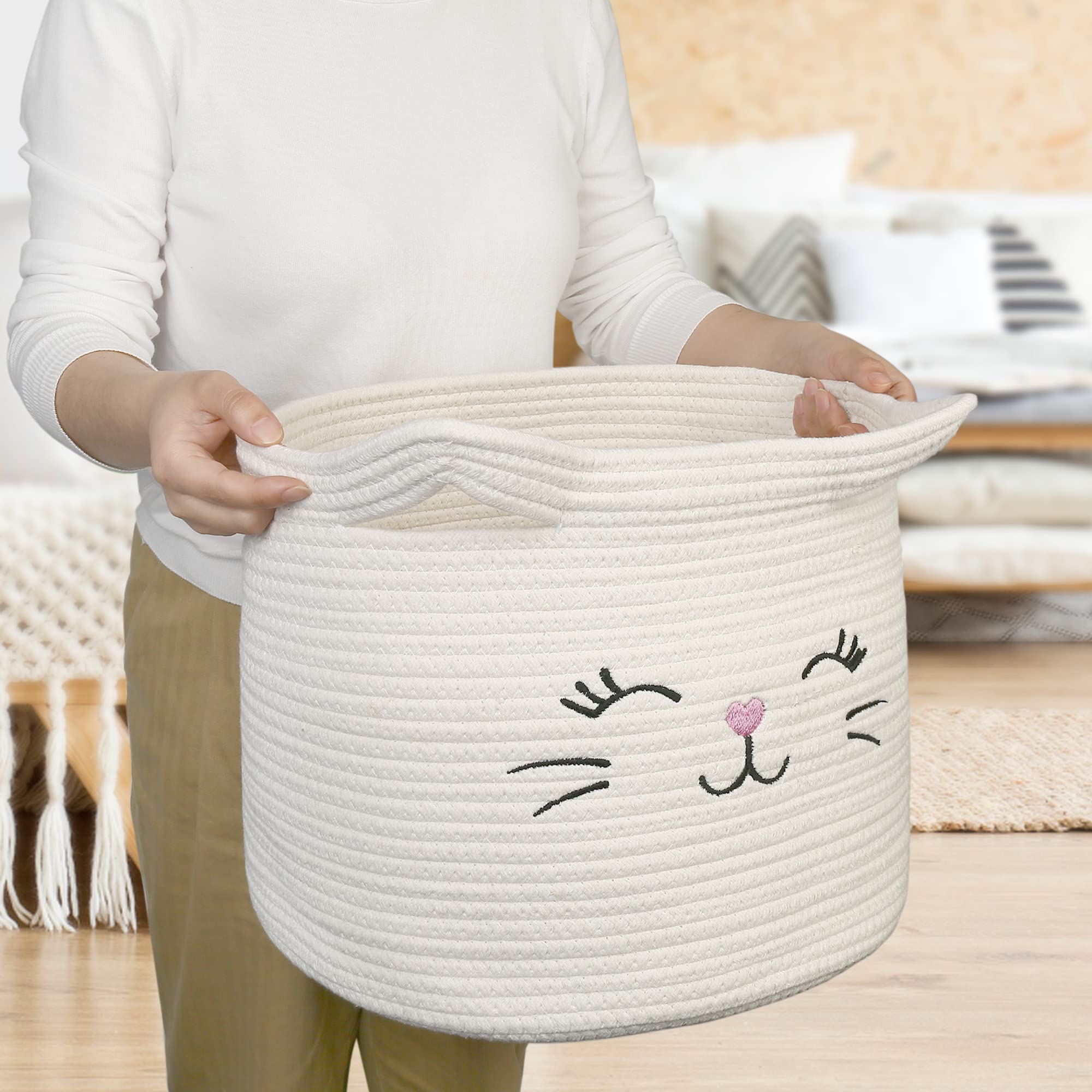 LotFancy Dinosaur Basket for Boys, Cotton Rope Storage Basket for Kids, with Handles, Pets Cats Dogs Toy Holder Container, 15.7x13'' H Cute Animal Laundry Hamper
