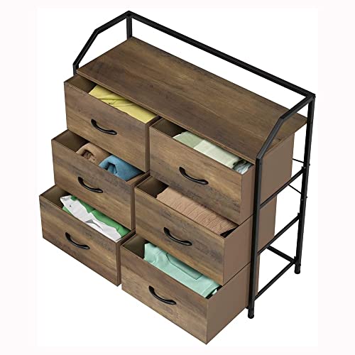 n/a Fabric Chest of 6 Drawers Cabinet Wood Top Storage Tower Closet Metal Stand
