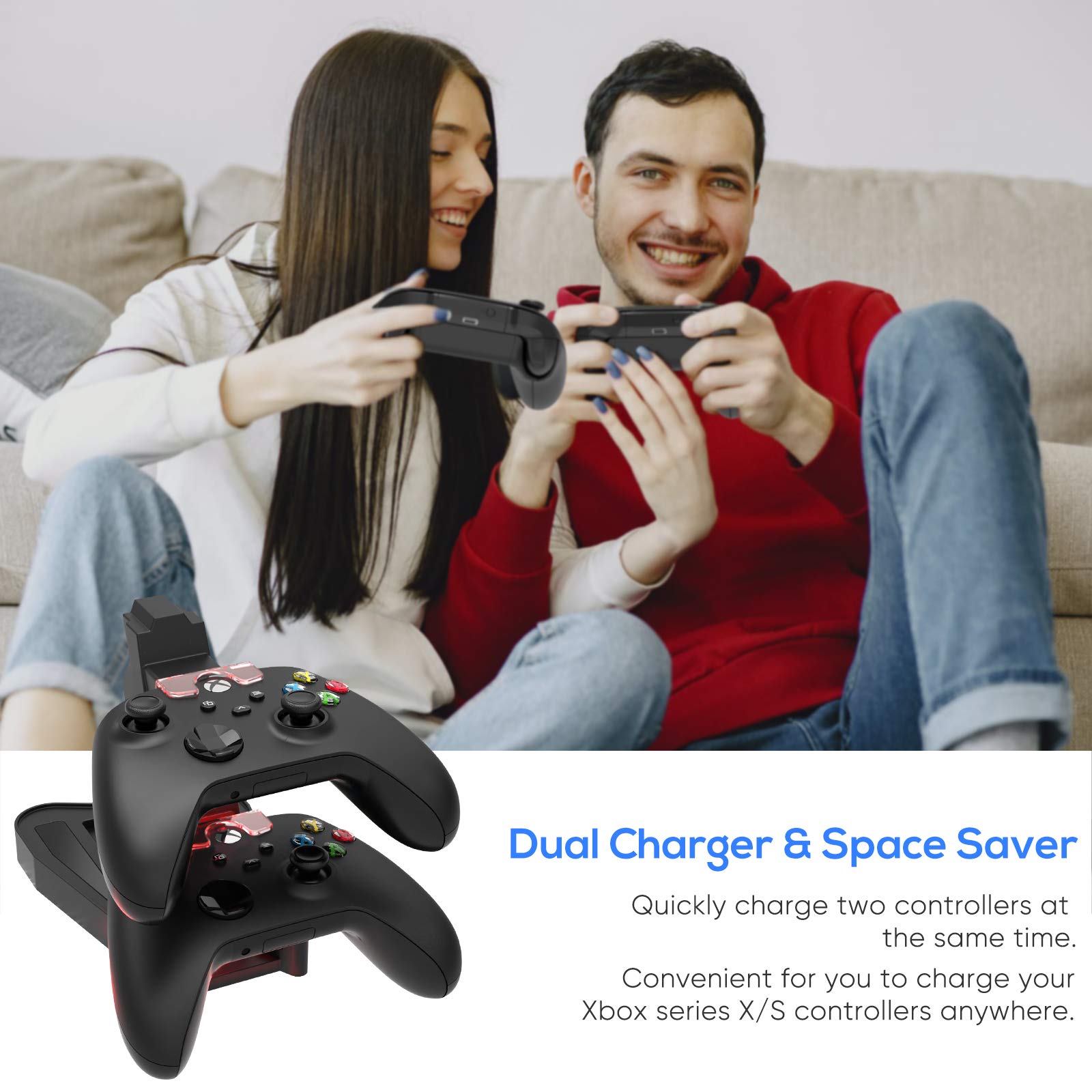 Charging Station for Xbox Series X|S Controller, Dual Conroller Charger Docking Station with 2 Packs 1400mAh Rechargeable Battery and Charging Cable for Xbox Series X|S Controllers