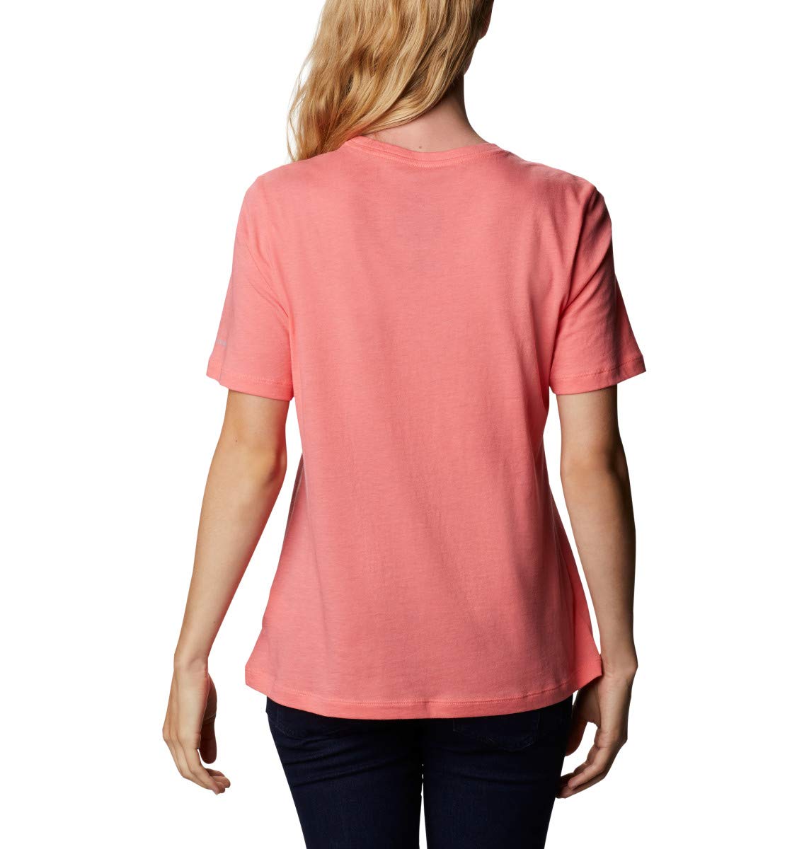 Columbia Women's Bluebird Day Relaxed Crew Neck, Blossom Pink Heather/Outlined Brand, X-Large
