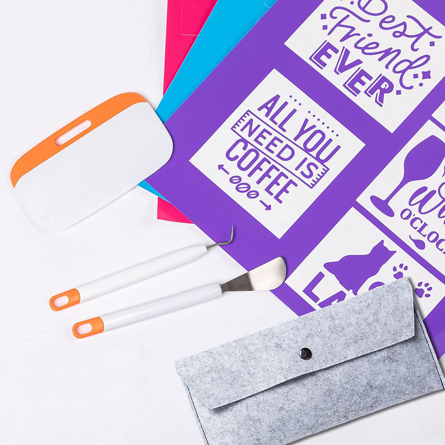 Craft Vinyl Weeding Tools Set,3 Pcs Craft Vinyl Weeding Kit with Felt Package Including Hook Weeder,Spatula and Scraper for Silhouettes,Cameos,Lettering