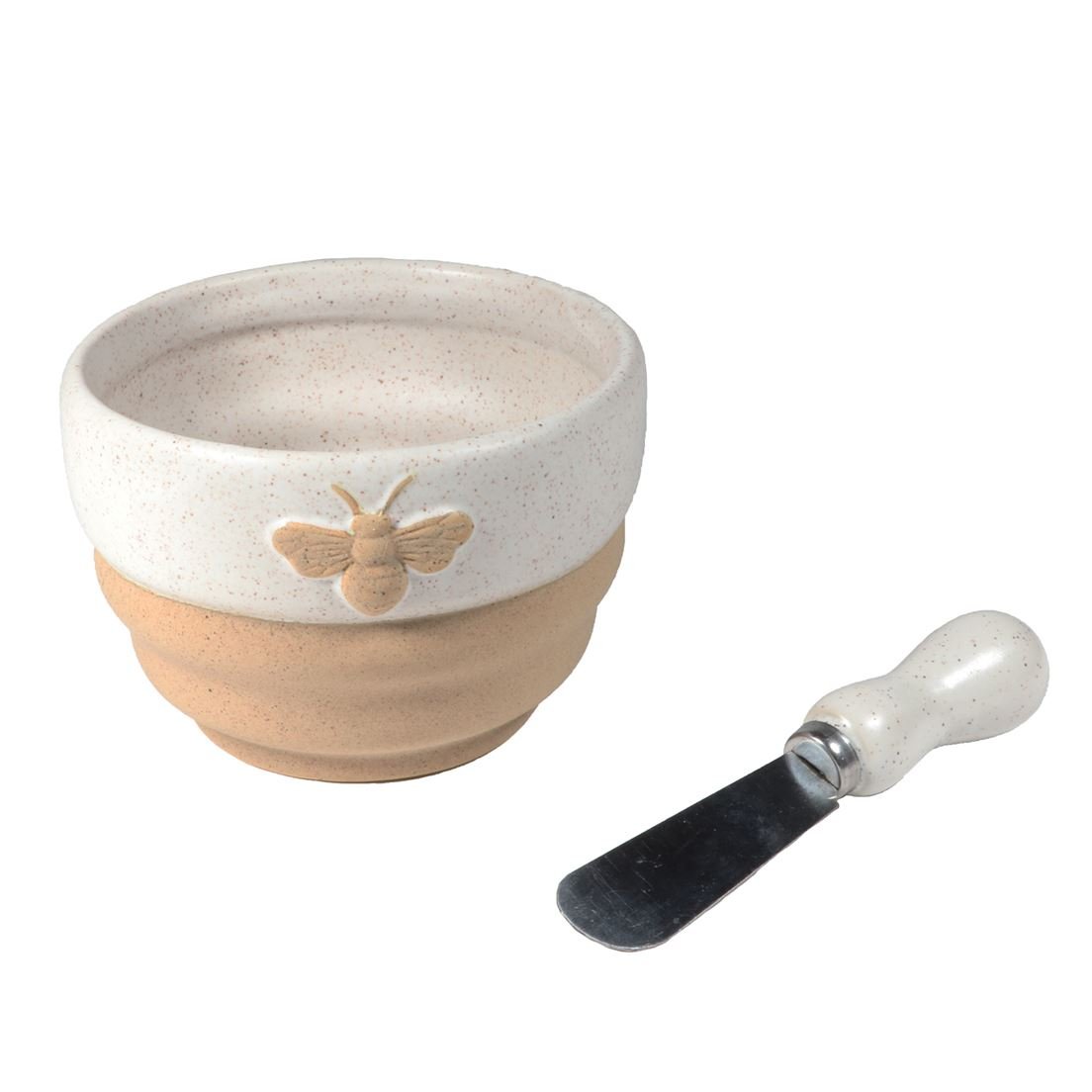 DEI Bowl Dip Bowl & Spreader Set, 4.75 x 4.75 x 4.0, Off White/Tan