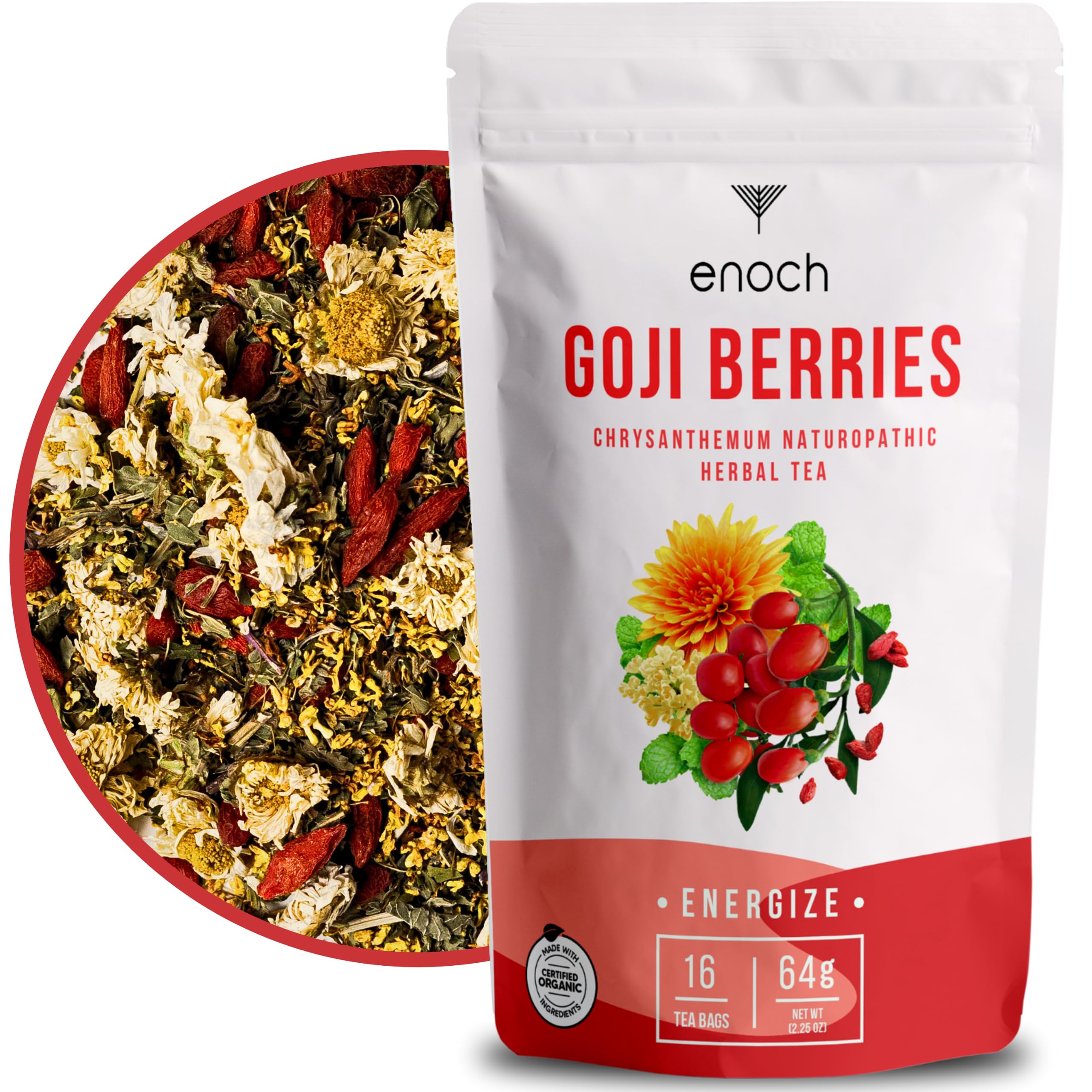 Enoch Detox Tea: Goji Berries Chrysanthemum Organic Naturopathic Herbal Tea. All Natual Flavor, Body Cleanse, Anti Inflammatory, Antioxidants, Promote Kidney, Liver, Digestive Health and Immune