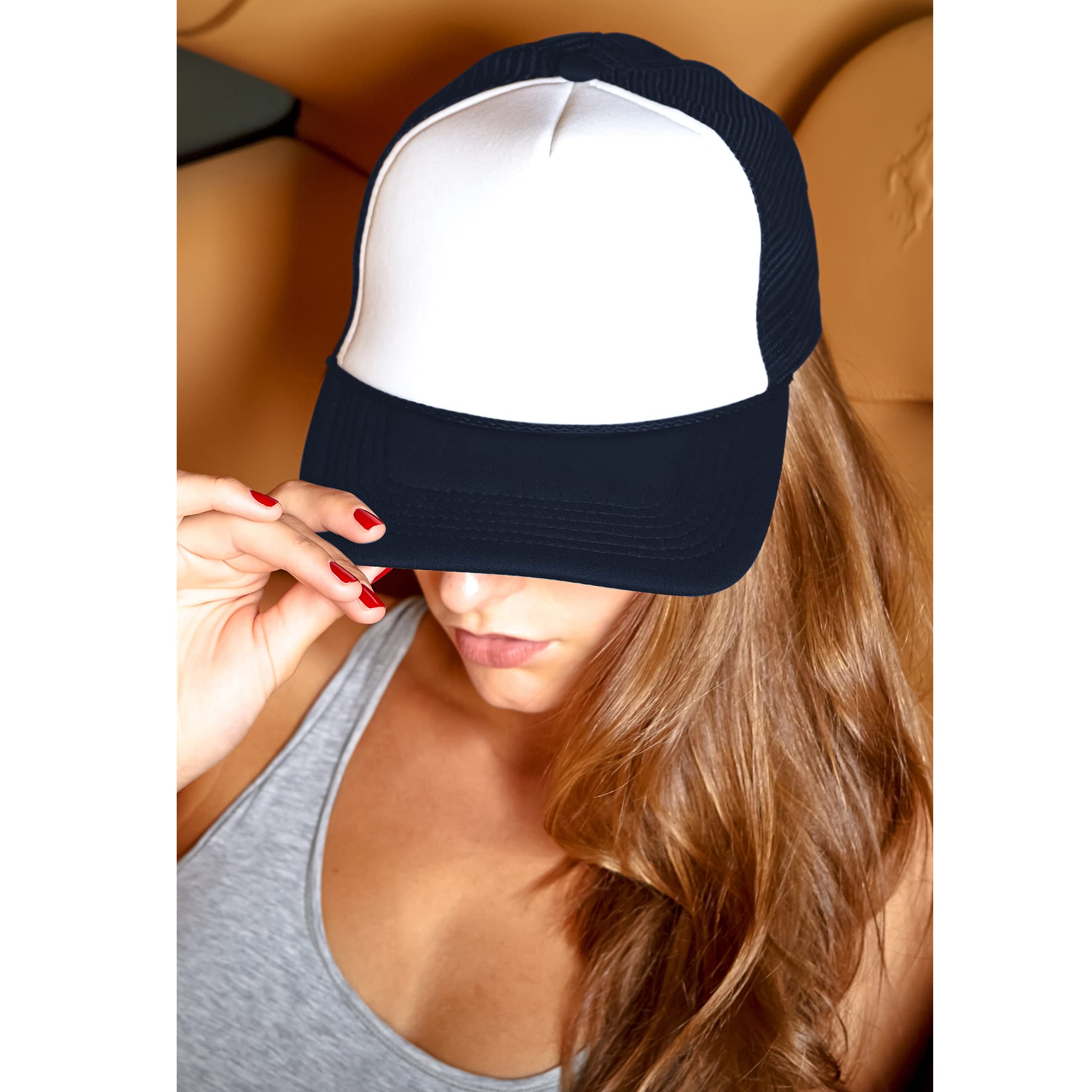 Craftman High Crown Foam Front Mesh Back Classic Trucker Hat with Adjustable Snapback for Men and Women 2pack(Navy/White Green/White)