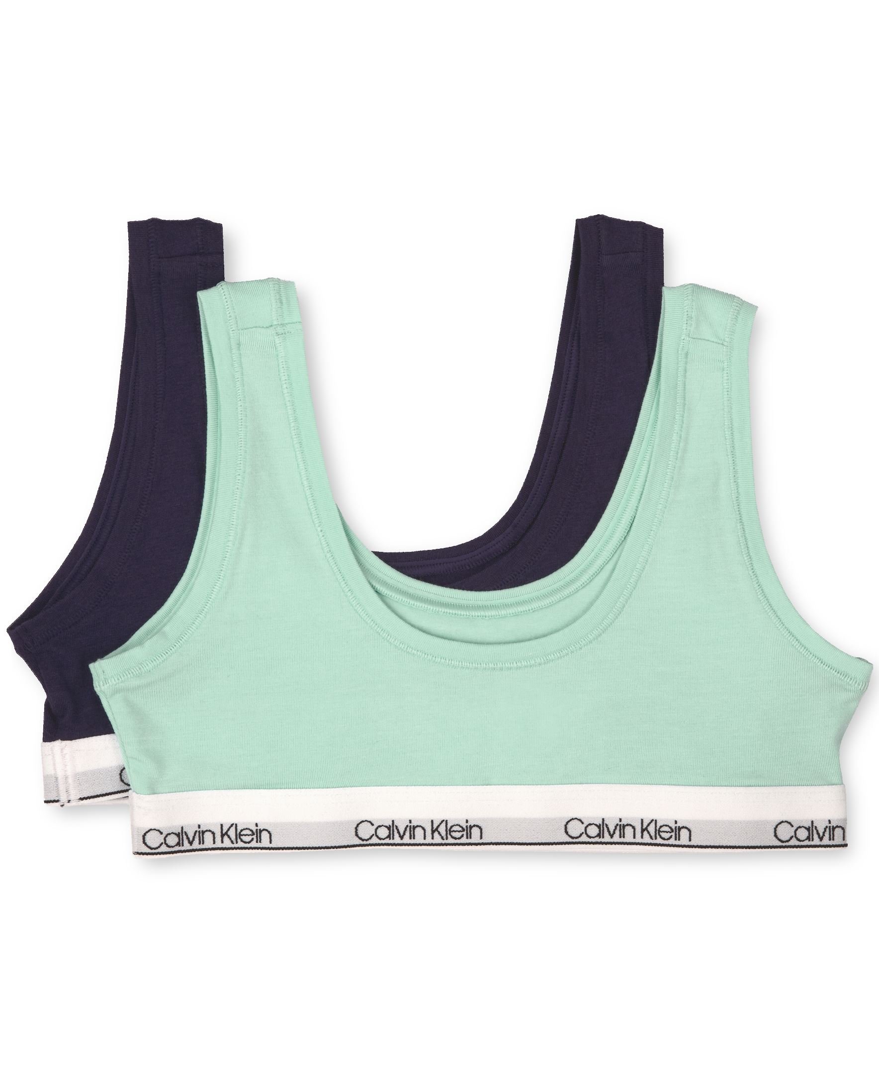 Calvin KleinGirlsModern Cotton Bralette, Singles and Multipack2 Pack- Navy Blue/MintLarge