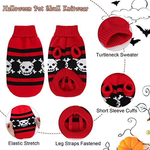 HUMLANJ 2 Packs Halloween Cat Sweater Turtleneck Knitted Pumpkin Sweaters for Cats Only Kitten Kitty Skull Sweater Warm Winter Knit Pullover Knitwear
