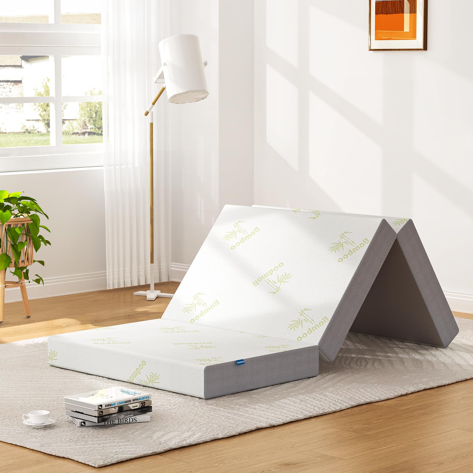 Inofia Full Folding Mattress, 6 Inch Trifold Memory Foam Mattress with Bamboo Cover - Portable for Camping, Guest, Foldable Floor Bed, Full Size (75" x 54" x 6")