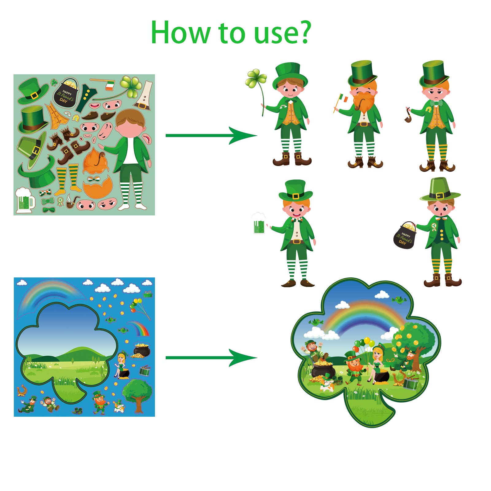 St. Patrick’s Day Stickers Crafts for Kids Irish Lucky Party Games Favors Supplies 24Ct