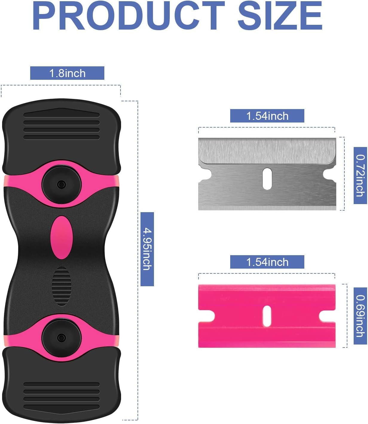 DEKEones Razor Blade Scraper, 2 Pack Double Edged Razor blade Scraper Tool with 30 Pcs Razor Blades, Glass Scraper for Windows, Decals, Tint, Stickers, Labels, Caulk, Adhesive(Pink)