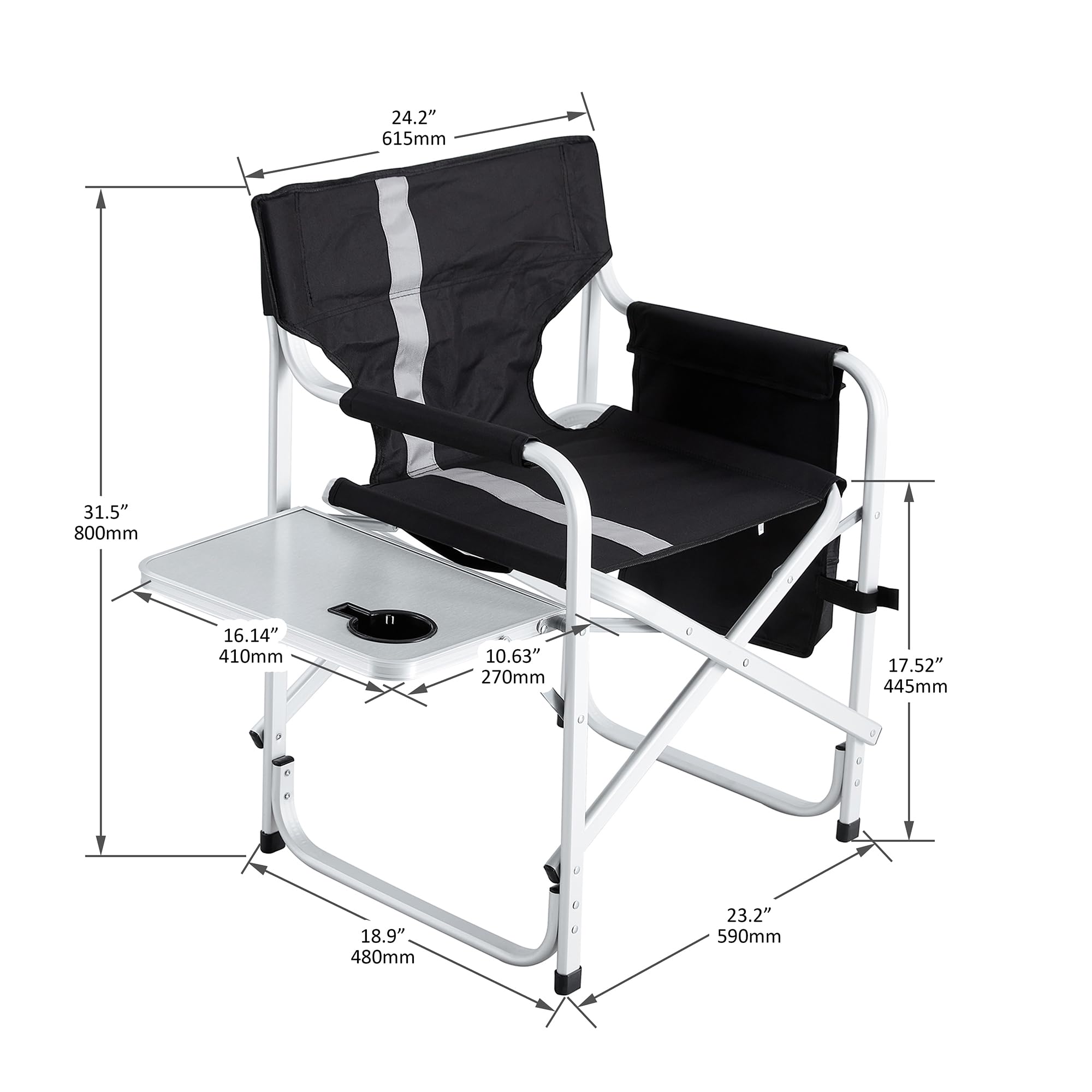Coastrail Outdoor Camping Chair Oversized Padded Folding Quad Arm Chairs with Lumbar Back Support, Cooler Bag, Cup Holder & Side Pocket, Extra Head Pocket, Supports 400 lbs (Modern, Orange)