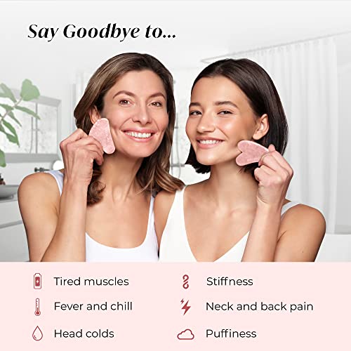 PLANTIFIQUE Gua Sha Rose Quartz Tool for Face Anti Aging Massage Tool - GuaSha Tool for Face - Facial Skin Care Products - Face Massager for Your Skincare Routine