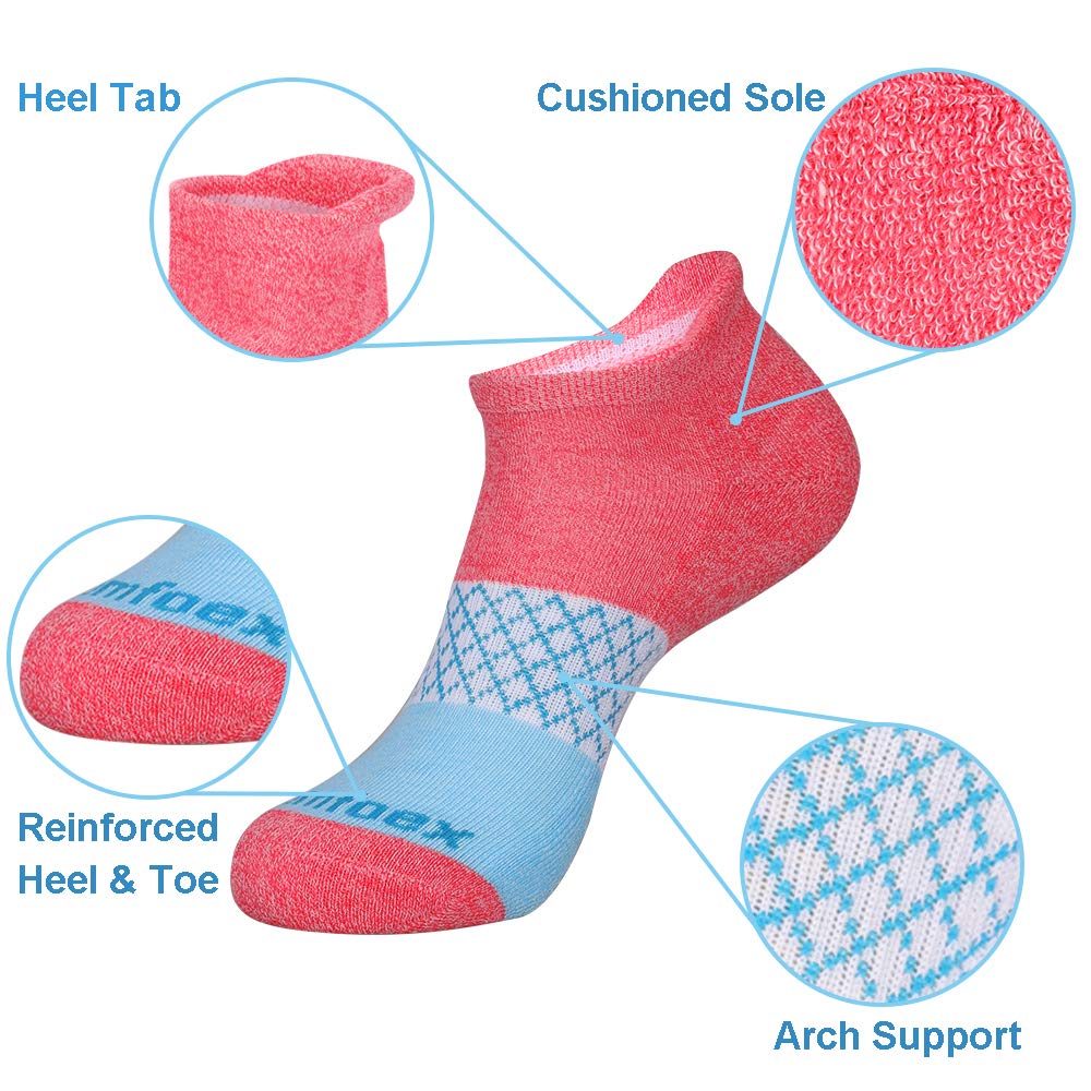 Comfoex Womens Ankle Socks 6/7 Pairs Cushioned Athletic Running Socks with Tab