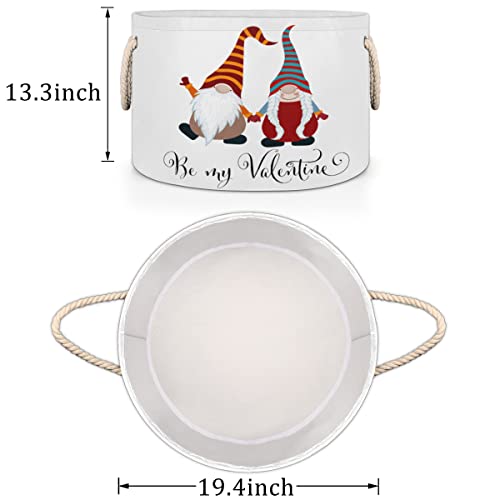 Valentine Cute Gnomes Love Heart (4) Large Round Baskets for Storage Laundry Baskets with Handles Blanket Storage Basket for Bathroom Shelves Bins for Organizing Nursery Hamper Girl Boy