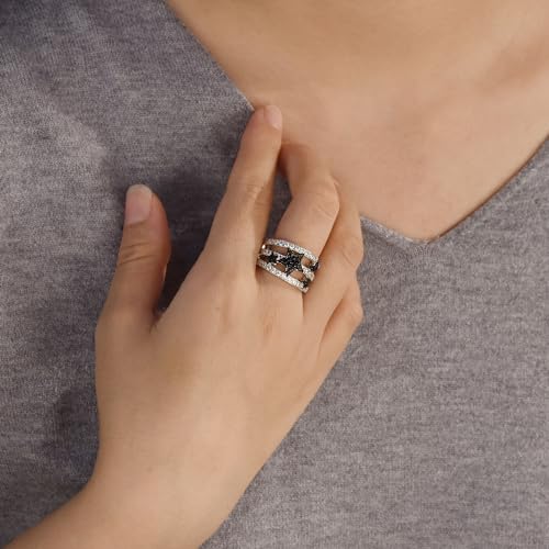 Bling Jewelry Stars and Moon Simulated Onyx Pave CZ Astrology Cocktail Ring,Black,7