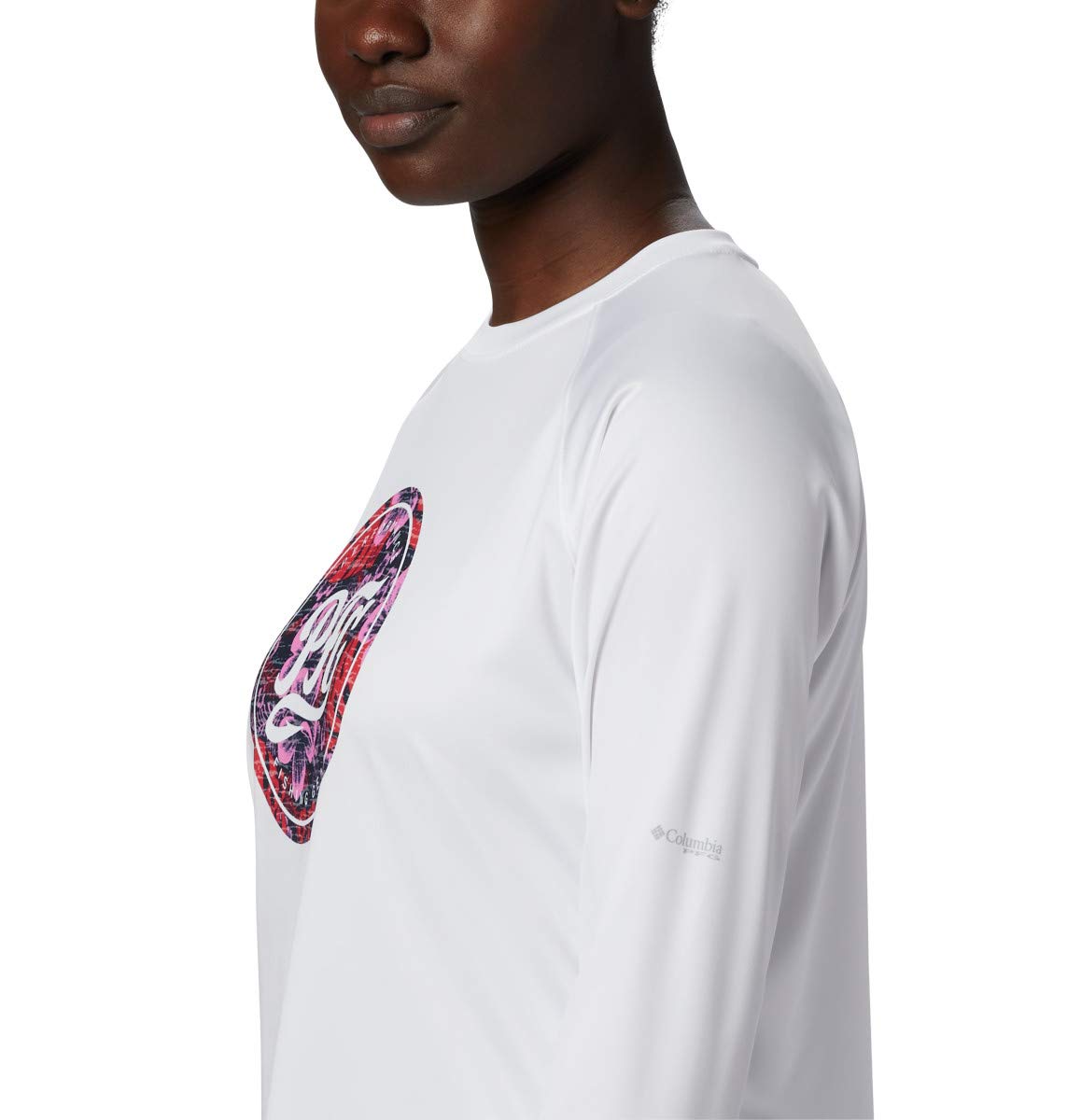 Columbia Women's Tidal Tee PFG Printed Medallion Long Sleeve Shirt, White/Red Lily, Medium