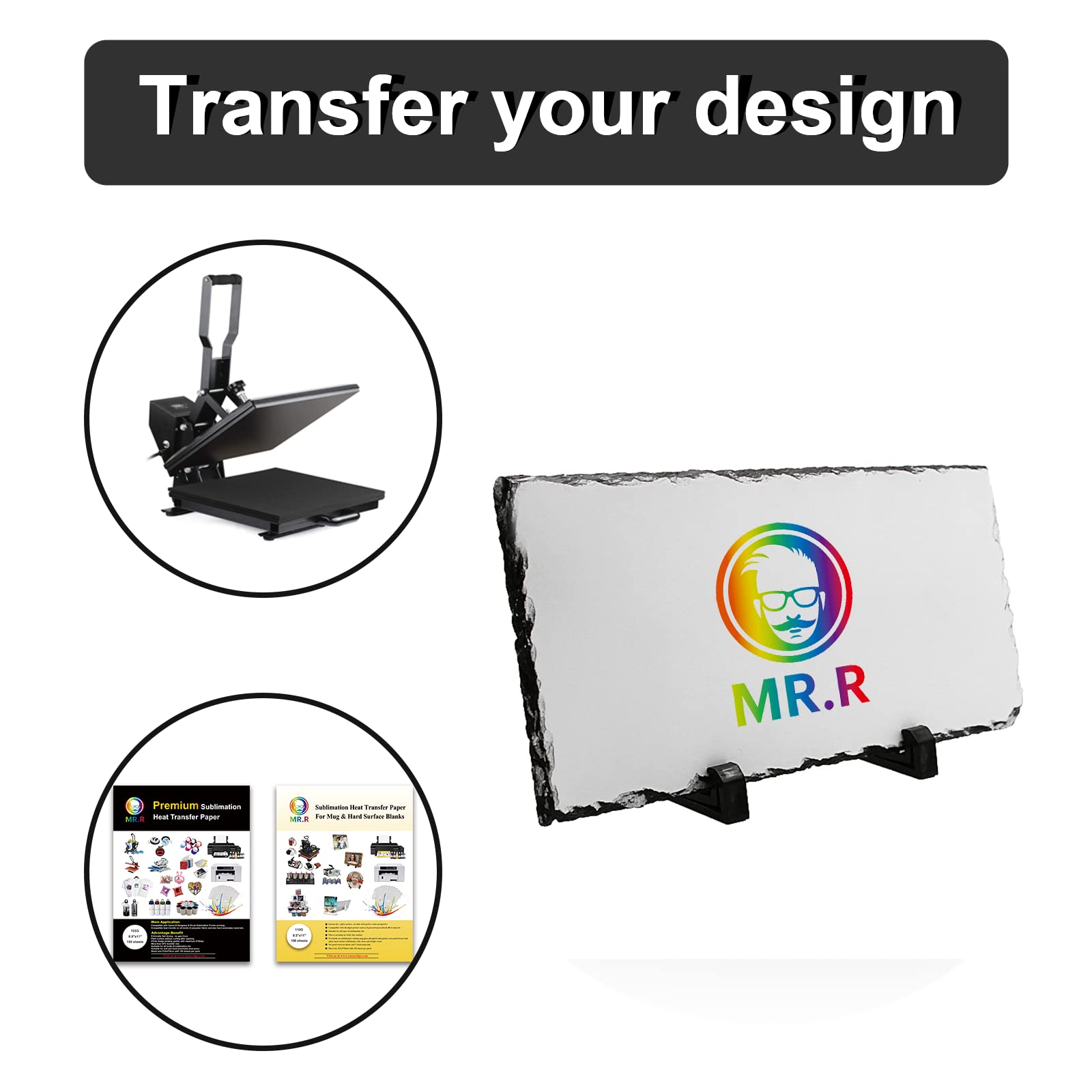 MR.R Sublimation Blank Rectangular Rock Slate Photo Plaque Picture Frame, Customized Photo Frame Novelty For Wedding,Birthday,Baby Birth (12x22cm)