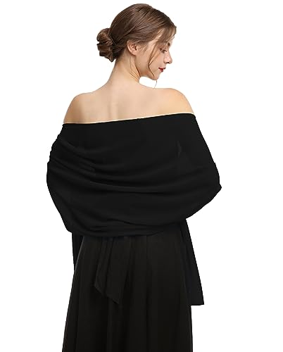 Chiffon Shawls and Wraps for Evening Dresses Women Elegant Soft Scarf Bridal Scarve Wedding Stole(Black(chiffon), One Size)