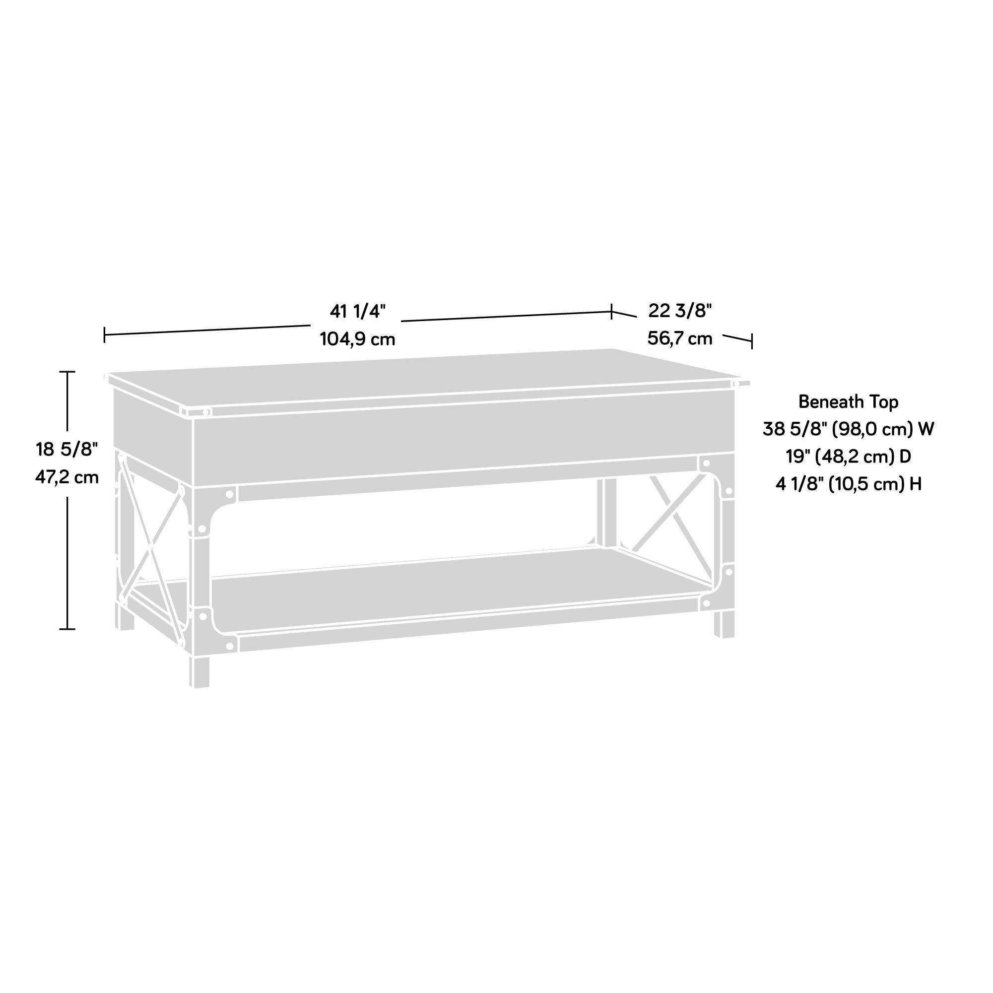 Sauder Steel River Rustic Industrial Style Lift Top Coffee Table, Coated Metal and Carbon Oak