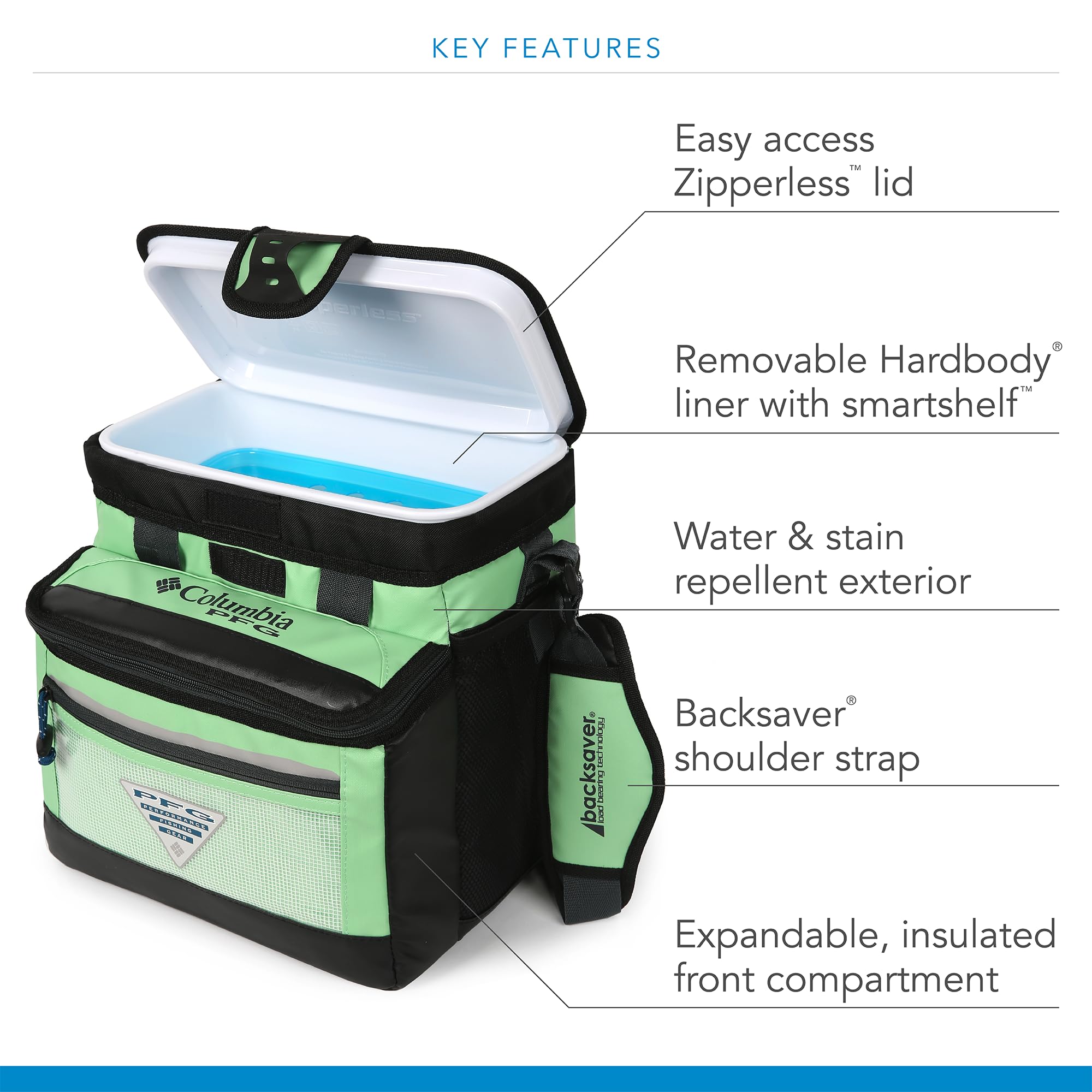 Columbia PFG Brewha Thermal Pack Cooler - 58 Can Zipperless Hardbody Cooler with ThermaCool High Performance Insulation, HardBody Liner, SmartShelf - Green