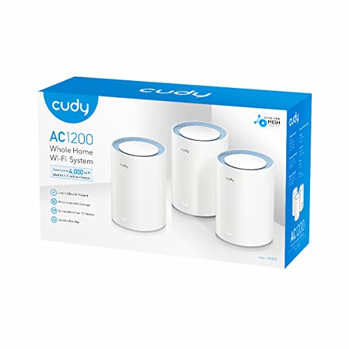 Cudy M1200 3-Pack AC1200 Whole Home Mesh WiFi System, 2.4GHz 5GHz Dual Band WiFi Router, Range Extender and Router, VPN, IPv6, DDNS