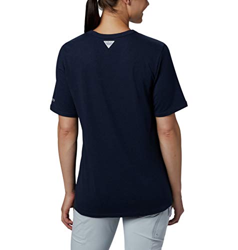Columbia Women's Standard W PFG Triangle Tee SS, Collegiate Navy/Dolphin, Medium