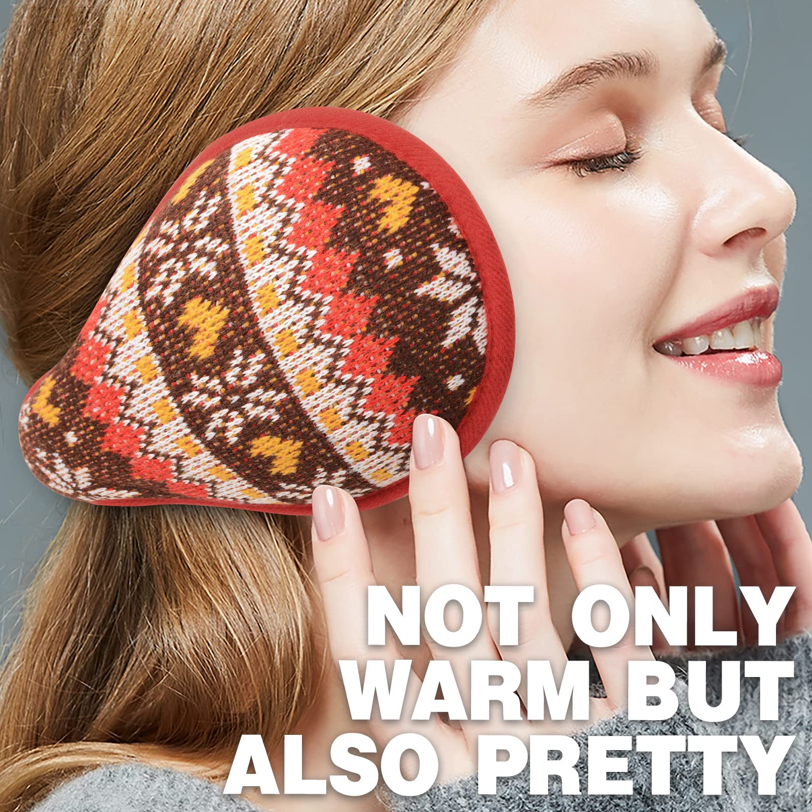 CUIMEI Knit Ear Muffs for Winter Women Men, Fleece Ear Warmer for Cold Weather, Behind the Head Adjustable Earmuffs