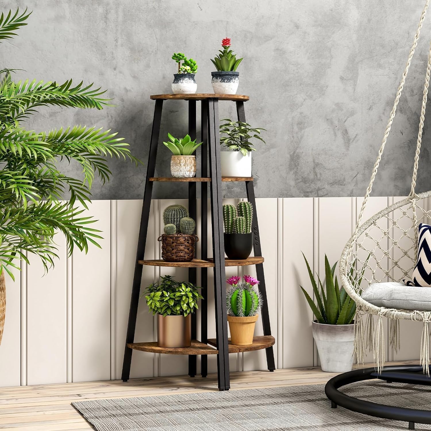 Flyxiregg 4-Tier Corner Shelf Bookshelf Corner Book Storage Shelves Open Stand Bookcase Plant Standing Shelf for Small Spaces (Greige)
