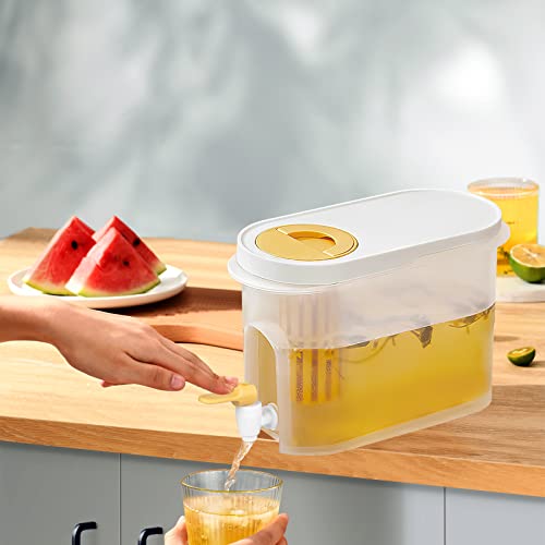 Plastic Drink Dispensers,3.9 Litre Fridge Water Lemonade Pitcher Beverage Juice Dispenser With Infuser Drink Containers With A Spigot For Parties