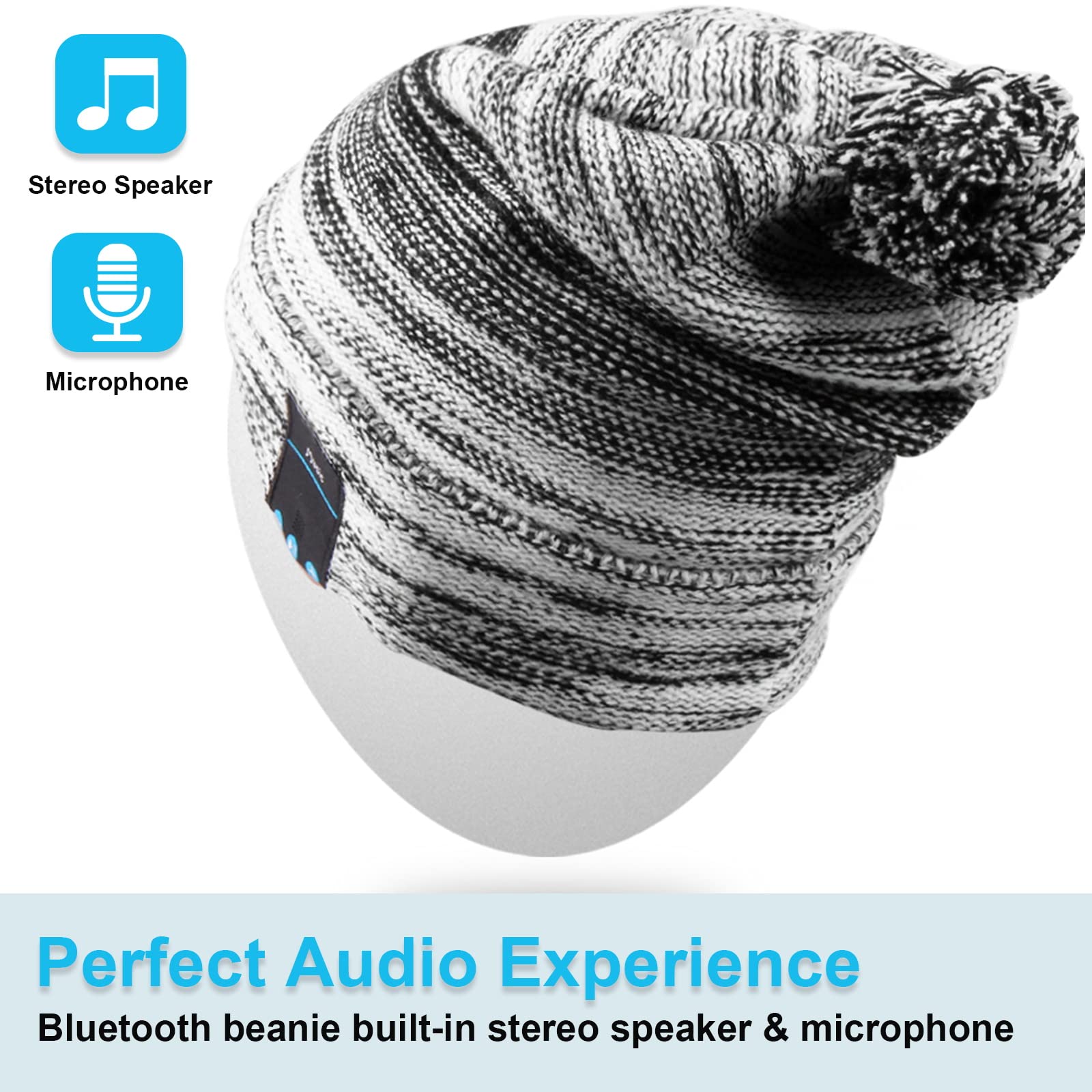 Mydeal Bluetooth Beanie Hat Music Cap with Wireless Stereo Over Ear Headphone Headset Earphone Speaker Microphone Hands Free Compatible with iPhone Samsung Android, Gift for Men- Black