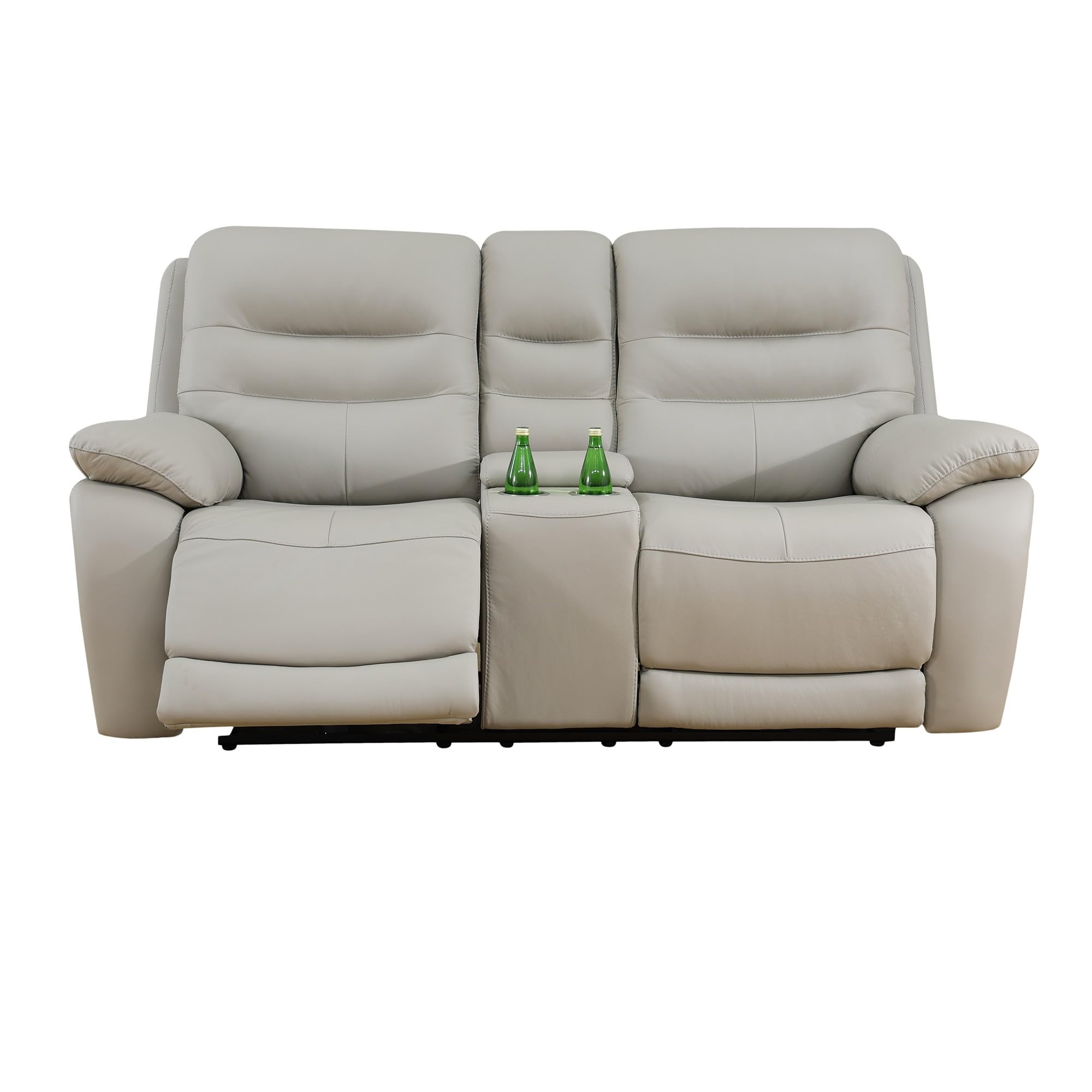 Ocstta Genuine Leather Power Recliner Couch, 77" Leather Couch with Storage Console&Cup Holer, Top Grain Reclining Leather Couch for Living Room Office Apartment (Recliner Loveseat, Light Grey)