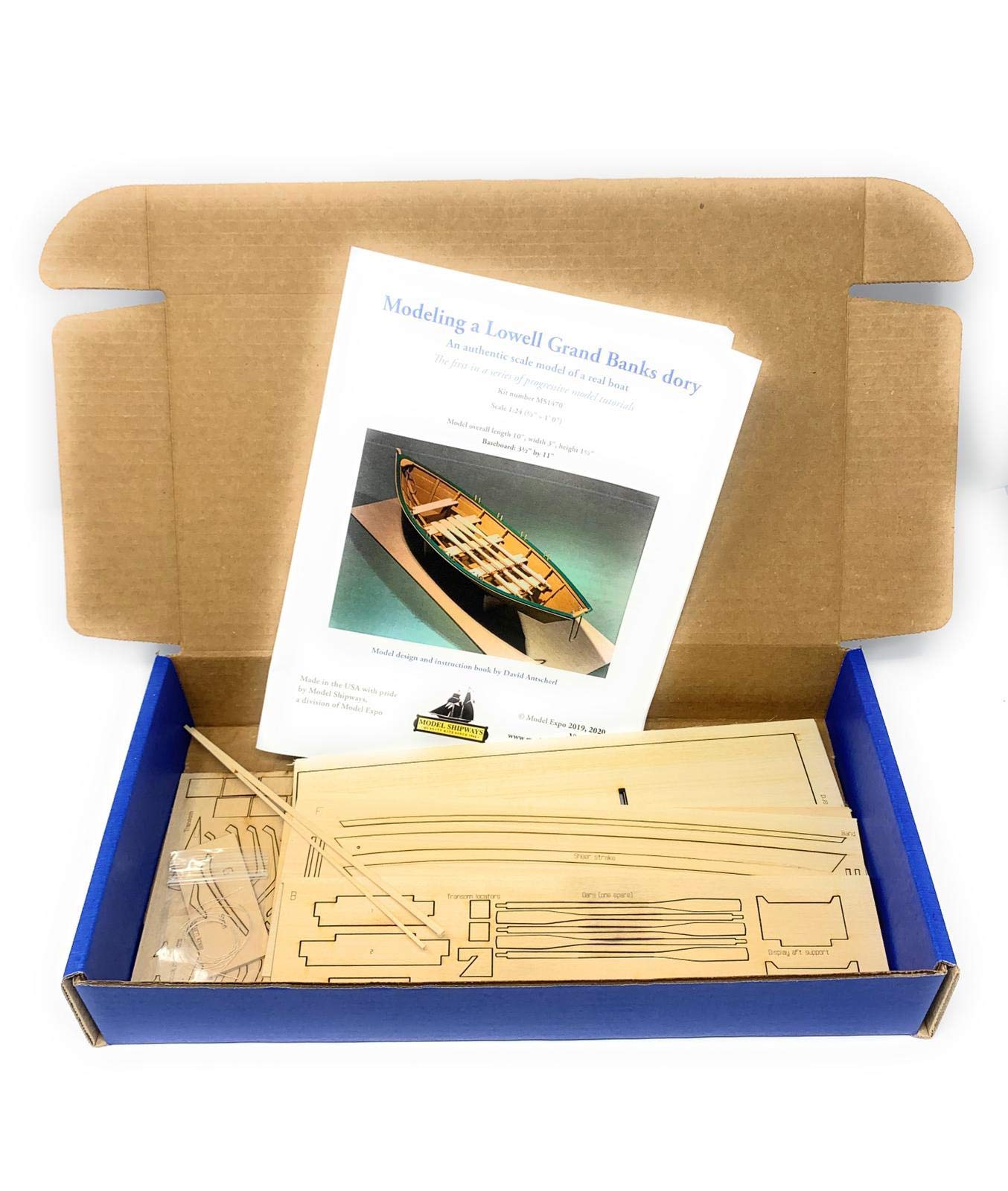 Lowell Grand Banks Dory Wooden Model Ship Kit - 1:24 Scale Plank-on-Frame Construction with Laser Cut Basswood Parts, Detailed Plans & Instructions, Display Base Included - Beginner Level
