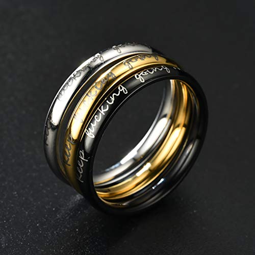 Bling Toman Women’s Men’s Stackable Inspirational Ring Stainless Steel Keep Going Ring Motivational Band Ring Silver/Black/Gold High Polish Ring Encouragement Jewelry Gift (B: Black 3mm, 10)