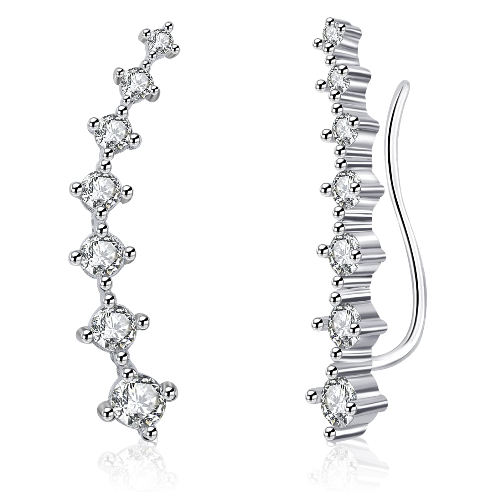 Crawler Earrings for Women 14K Gold Plated Sterling Silver Post Ear Cuff Climbers Earrings Cubic Zirconia Ear Crawler Earrings (Silver)