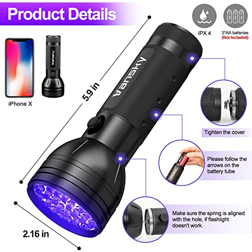 Vansky UV Flashlight Black Light, 51 LED Blacklight Pet Urine Detector for Dog/Cat Urine, Dry Stains, Bed Bug, Matching with Pet Odor Eliminator