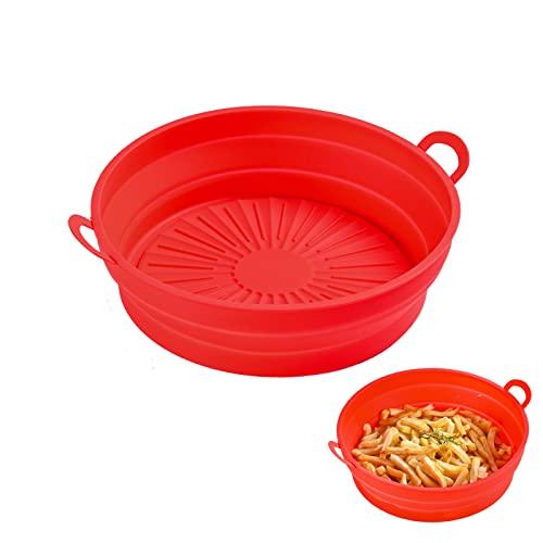 Foldable Air Fryer Silicone Pot, Air Fryer Silicone Liners Food Safe Non Stick Air Fryer Basket Oven Accessories, Reusable Replacement of Flammable Parchment Liner Paper Fits 5 Qt or Bigger Air Fryer